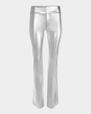 Alice + Olivia Olivia Metallic Vegan Leather Bootcut Pants - Silver