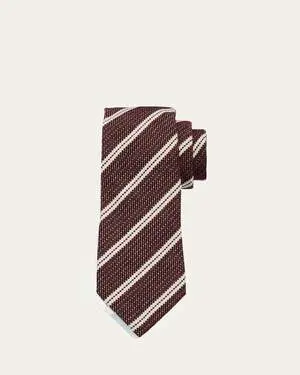 Zegna ZEGNA Wool Jacquard Stripe Tie Dk Redstrp