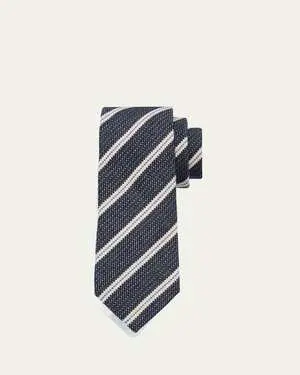 Zegna Wool Jacquard Stripe Tie - Nvy Strp
