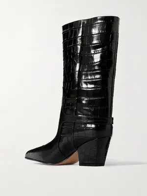Paris Texas Jane Buckled Croc-effect Leather Knee Boots