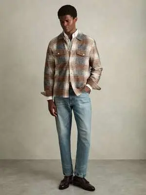REISS Marlo Brushed Check Fleece-lined Overshirt
