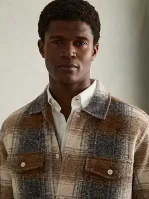 REISS Marlo Brushed Check Fleece-lined Overshirt