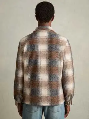 REISS Marlo Brushed Check Fleece-lined Overshirt