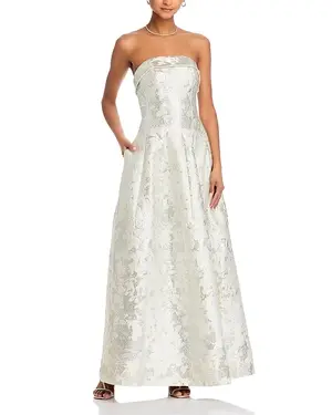 Simkhai Octavia Jacquard Strapless Gown - Silver