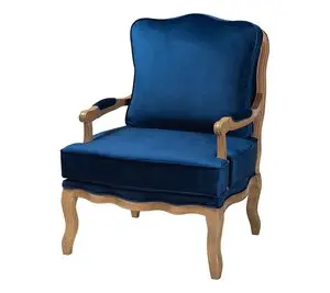 BAXTON STUDIO Jules Navy Blue Fabric Brown Wood Accent Chair - One-color
