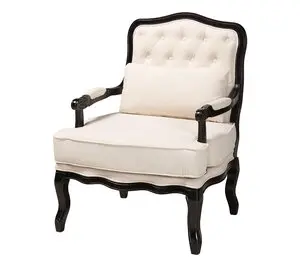 BAXTON STUDIO Dion Cream Fabric And Brown Wood Ccent Chair - One-color