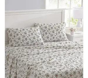 Laura Ashley Le Fleur Queen Flannel Sheet Set - One-color