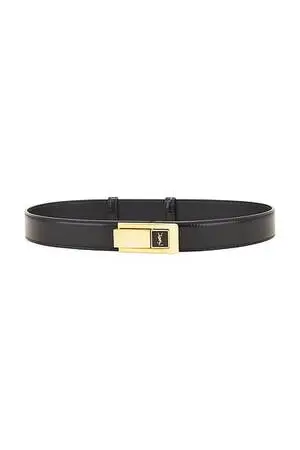 Saint Laurent Baby Horse Calf Leather Belt With Gold-tone Buckle - Nero