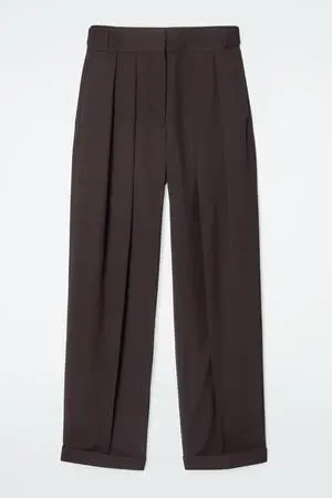 Cos Pleated Wool-blend Tapered Pants - Brown