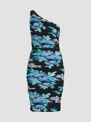 UNGARO Rosemary Floral Ruched One-shoulder Dress - Turquoise Multi