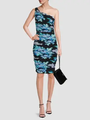 UNGARO Rosemary Floral Ruched One-shoulder Dress