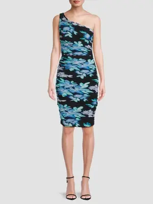 UNGARO Rosemary Floral Ruched One-shoulder Dress