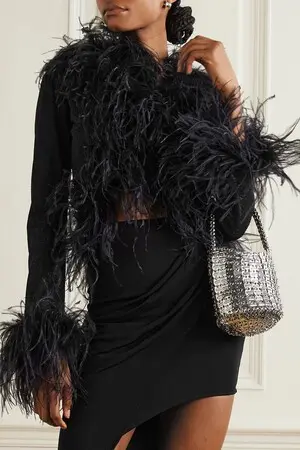 Oseree Lumiere Feathertrimmed Lurex Top