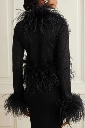 Oseree Lumiere Feathertrimmed Lurex Top