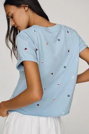 Maeve Embroidered Boxy Cotton T-shirt - Flags
