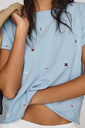 Maeve Embroidered Boxy Cotton T-shirt - Flags