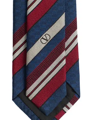 Valentino Garavani Valentie Striped Silk Tie - Blue Maroon