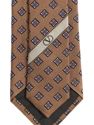 Valentino Garavani Valentie Micro-check Silk Tie - Beige Black