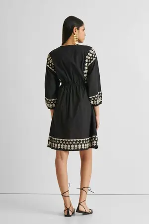 REISTOR Deep V Embroidered Dress
