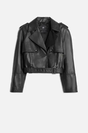 7 For All Mankind Italian Leather Cropped Moto Jacket