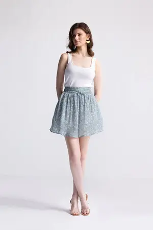 REISTOR Drawstring Short Skirt - Floral