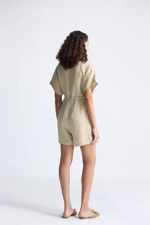 REISTOR V-neck Drawstring Romper - Neutral