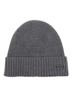 BOSS Ribbed Beanie - Grey