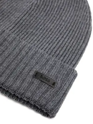 BOSS Ribbed Beanie - Grey