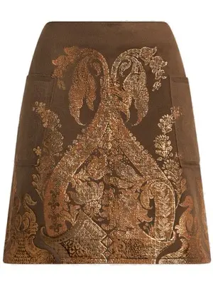 Etro Printed Metallic-effect Mini Skirt - Brown