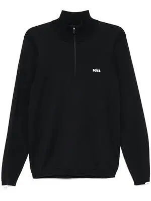 BOSS Logo-print High-neck Jumper - Blue
