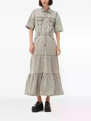 GANNI Tiered Denim Maxi Dress - Grey