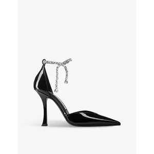 JIMMY CHOO Stevie 100 Crystal-embellished Patent-leather Heeled Courts - Black