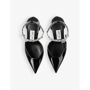 JIMMY CHOO Stevie 100 Crystal-embellished Patent-leather Heeled Courts - Black
