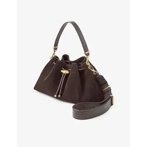 JIMMY CHOO Cinch Medium Suede Shoulder Bag - Coffee/gold