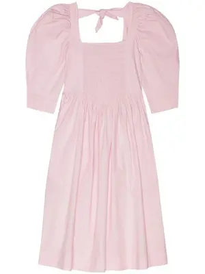 GANNI Ruched Ribbon-back Dress - Pink
