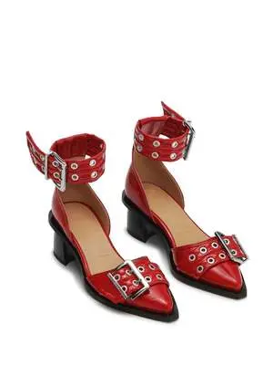 GANNI Buckled Open Cut Pumps - Red