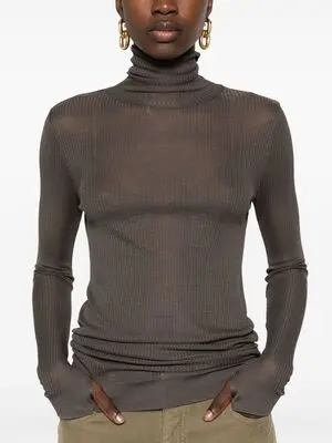 LEMAIRE Fine-ribbed Sweater - Brown