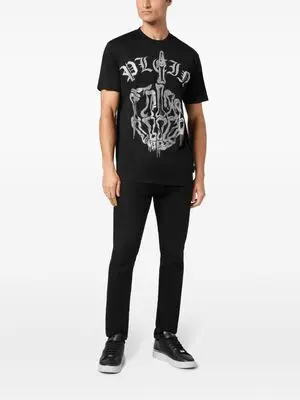 Philipp Plein Rhinestone-embellished Cotton T-shirt - Black