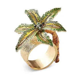 KIM SEYBERT Palm Coast Napkin Rings, Set Of 4 - Green/gold