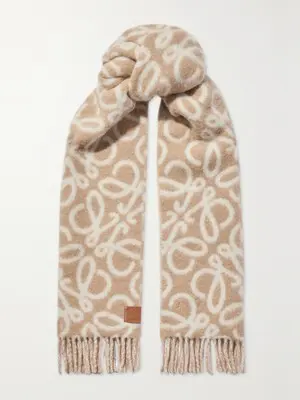 Loewe Fringed Jacquard-knit Scarf - Neutrals