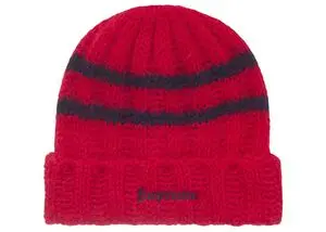 Supreme Brushed Stripe Beanie Red