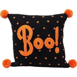 MELANGE COLLECTION 10" Boo Halloween Pillow - Black And Orange