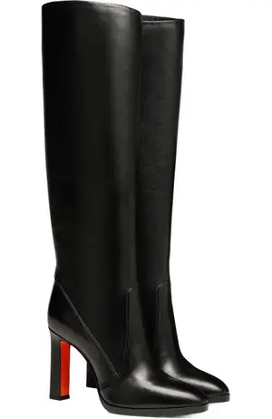 Santoni Leather High Heel Boots - Black