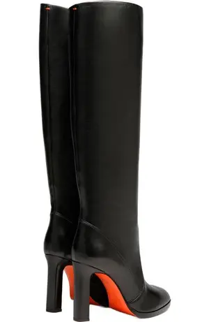 Santoni Leather High Heel Boots - Black