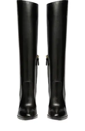 Santoni Leather High Heel Boots - Black