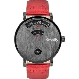 SIMPLIFY SIMPLIFY The 7000 Leather-Band Watch Black/red