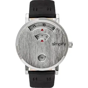 SIMPLIFY SIMPLIFY The 7000 Leather-Band Watch Silver/black