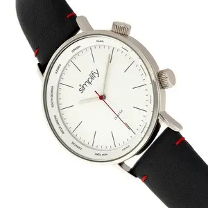 SIMPLIFY Leather-band Strap Watch - Black/silver
