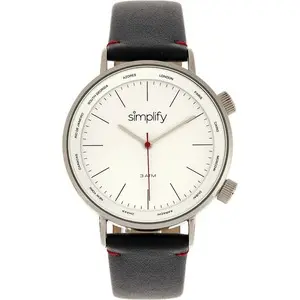 SIMPLIFY Leather-band Strap Watch - Black/silver