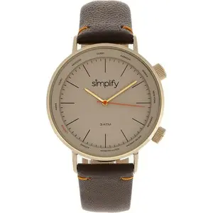 SIMPLIFY Leather-band Strap Watch - Dark Brown/gold